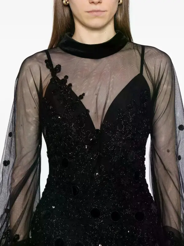 SAIID KOBEISY Embroidered Tulle Gown - Black