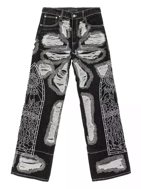 WHO DECIDES WAR BY EV BRAVADO Embroidered Distressed Jeans