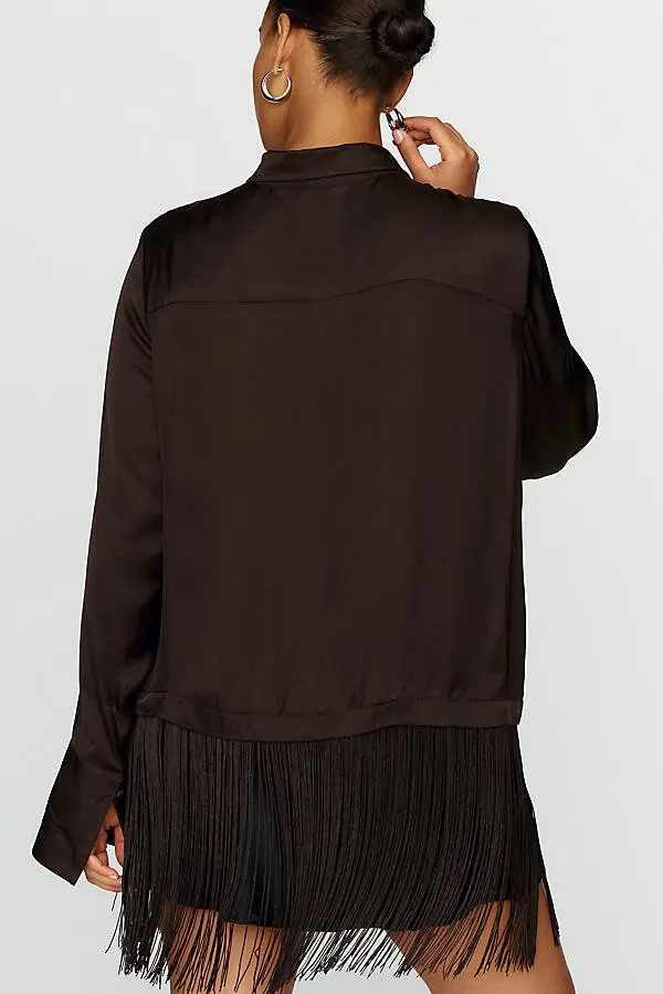 Anthropologie Silky Fringed Buttondown Blouse