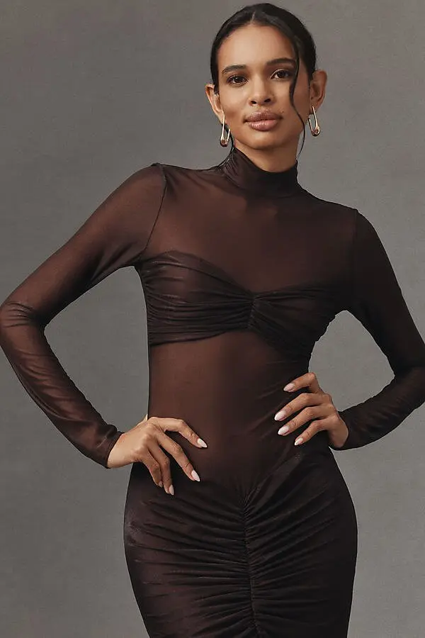 Delfi Collective Jadienne Sheer Maxi Dress In Brown - 30% Off | Editorialist