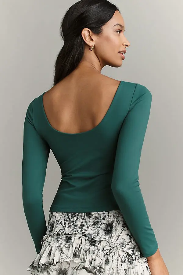 Susana Monaco Long-sleeve Scoop-back Top - Dark Green