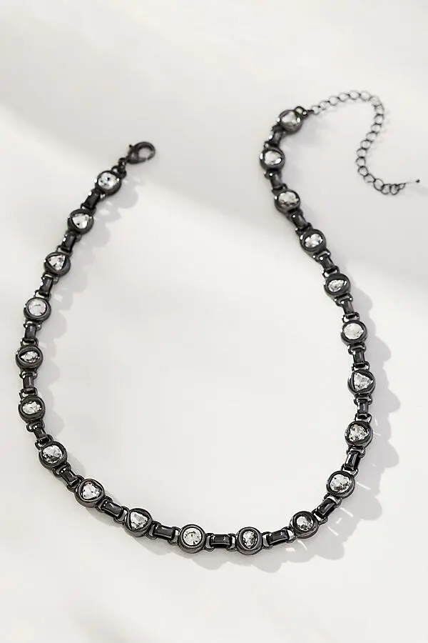 Anthropologie Round Bezel Crystal Necklace - Gunmetal