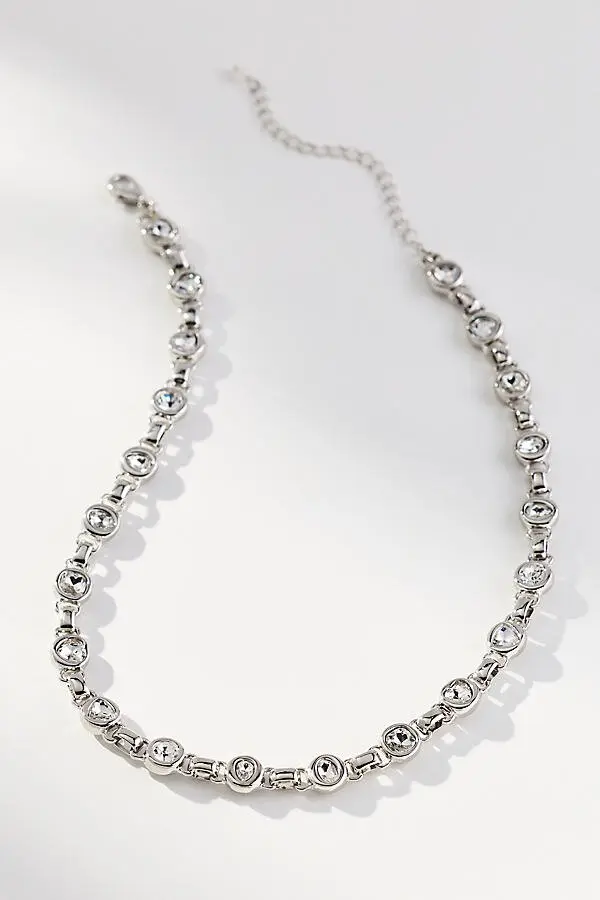 Anthropologie Round Bezel Crystal Necklace - Silver