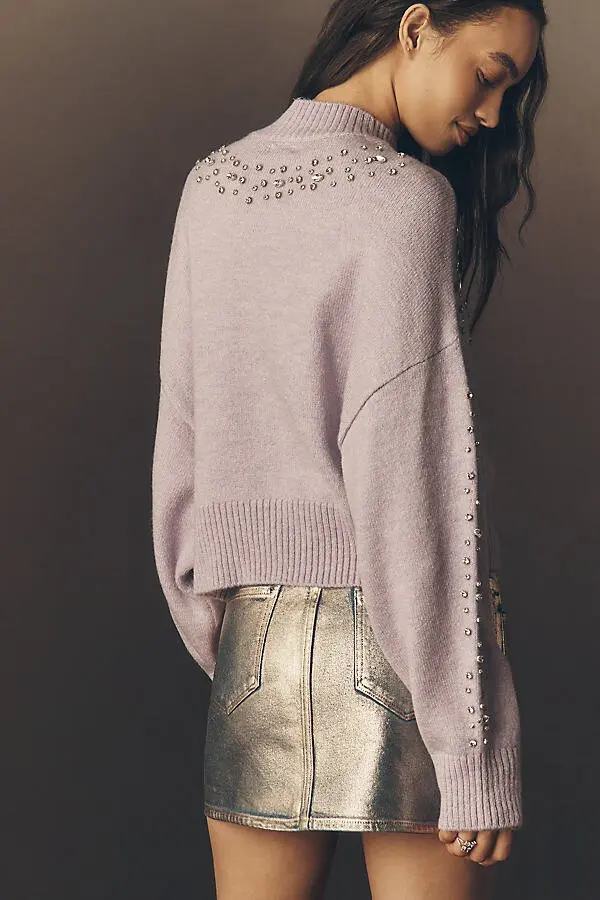 PILCRO Embellished Mock-neck Sweater - Wisteria Bloom