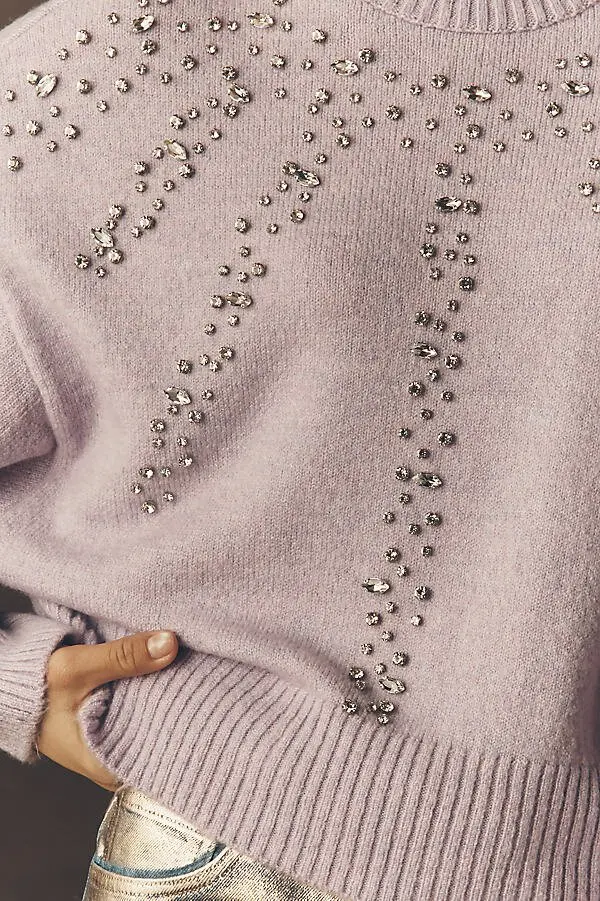 PILCRO Embellished Mock-neck Sweater - Wisteria Bloom