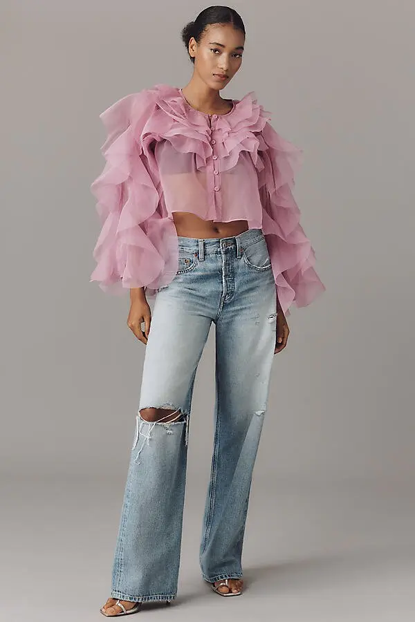 Maeve Organza Ruffled Sheer Top
