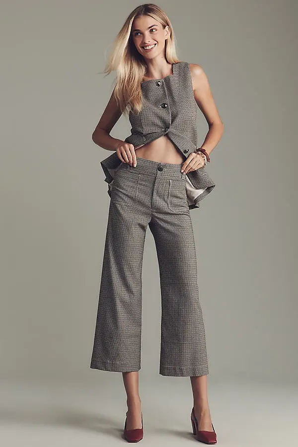 Maeve The @merricksart Colette Crop Houndstooth Trousers - Neutral Pattern