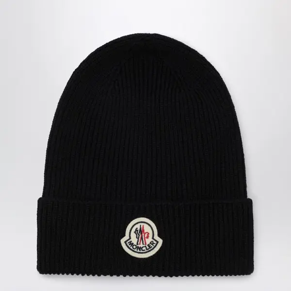 Moncler Wool Beanie With Logo Patch - Blue