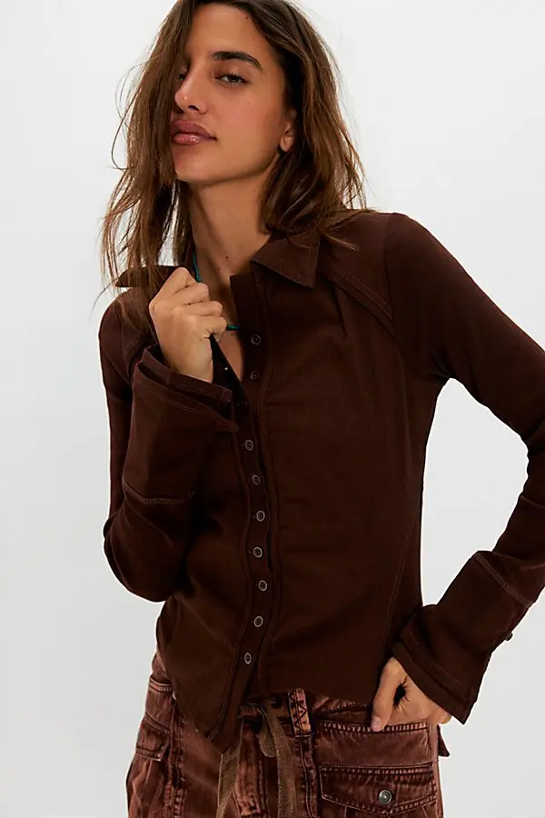 Free People Happy Valley Button-down Shirt - Chocolate Lab