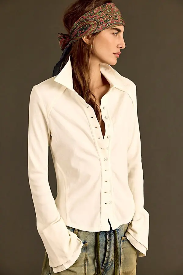 Free People We The Free Happy Valley Button Down Shirt - Lucent White