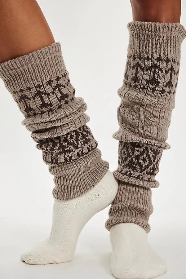 Free People Knit Leg Warmers - Brown Combo