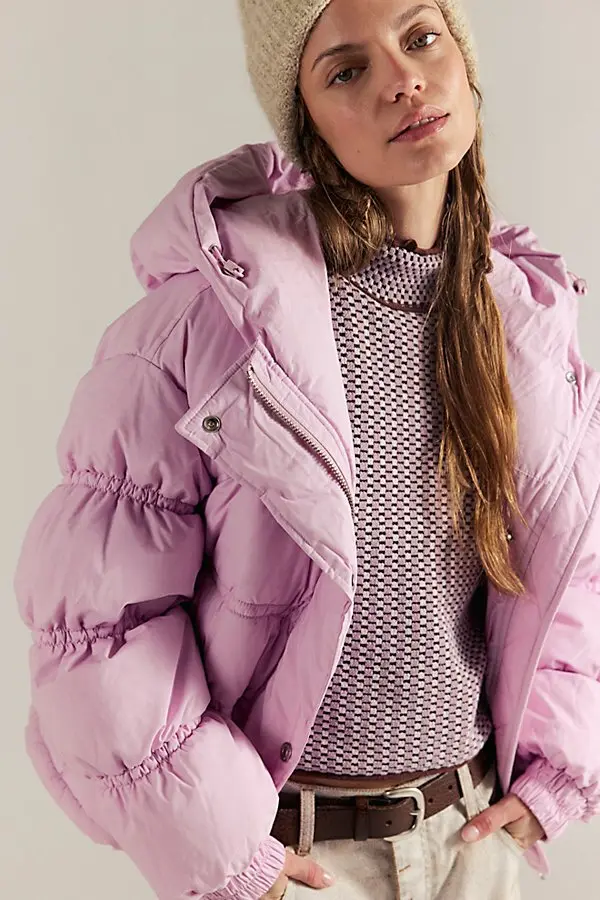 Free People Solid Puffer Jacket - Lilac Combo