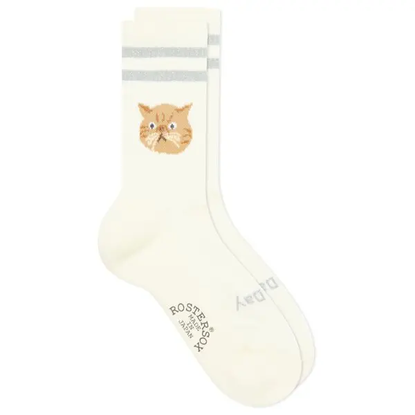 ROSTERSOX Cat Crew Socks - White/grey