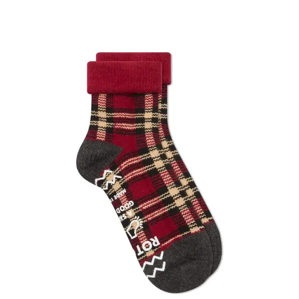 ROTOTO Check Comfy Room Socks - Dark Red/black