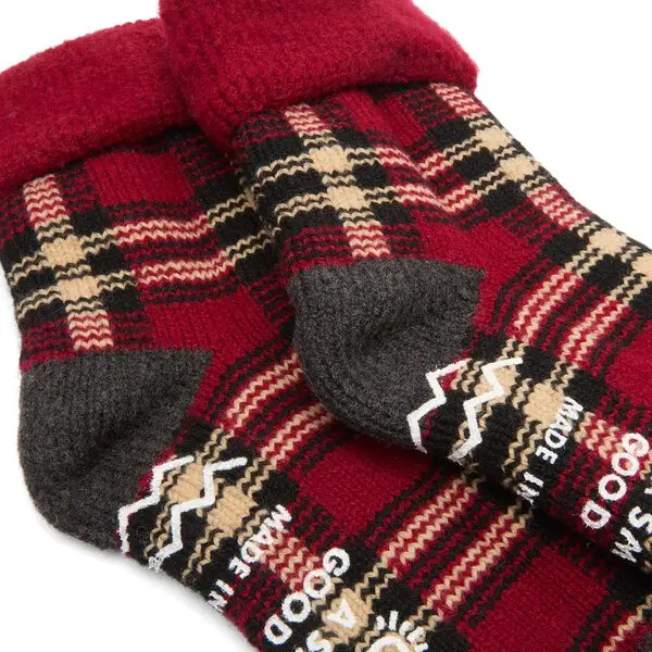 ROTOTO Check Comfy Room Socks - Dark Red/black