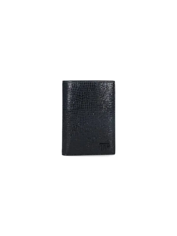 TOM FORD Croc Print Card Holder - Black