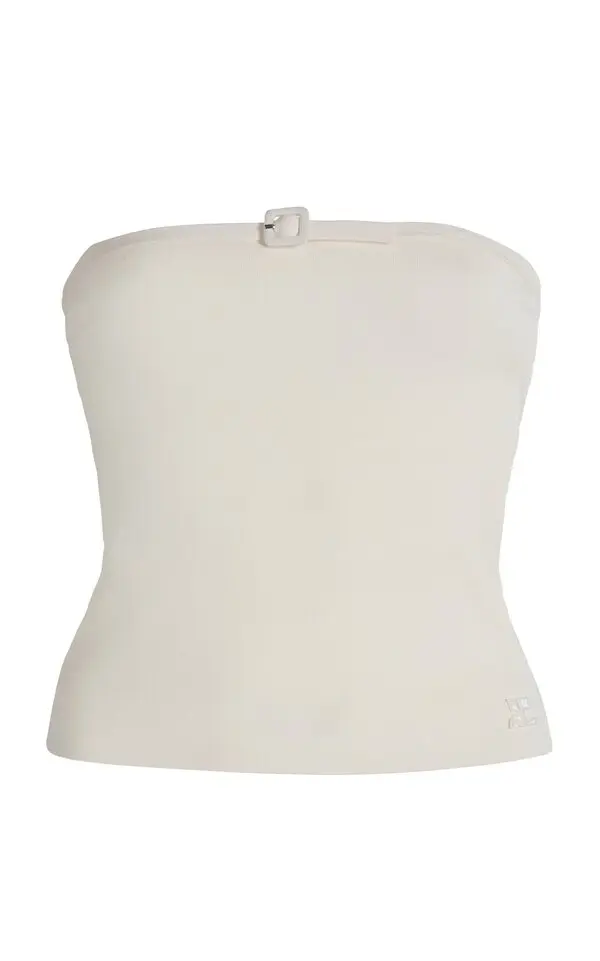 COURREGES Buckle-detailed Knit Tube Top - White