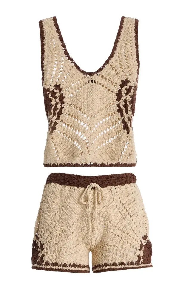 Akoia Swim Exclusive Crocheted Cotton Short Set - Brown