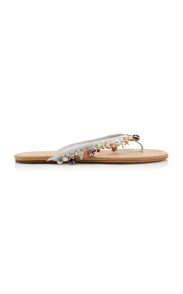 Christopher Esber Memento Embellished Leather Flip Flop Sandals - White