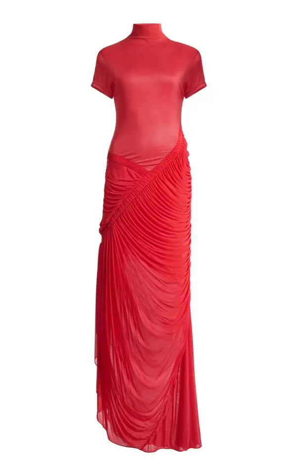 Christopher Esber Fusion Ruched Ripple Jersey Maxi Dress - Red