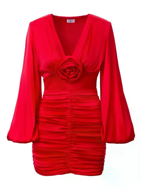 LITA COUTURE V-neck Mini Dress With Rose Detail