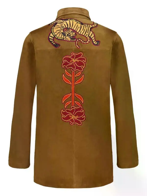 PAULA Tiger-flower Embroidered Suede Shirt