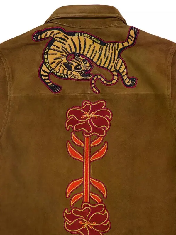 PAULA Tiger-flower Embroidered Suede Shirt