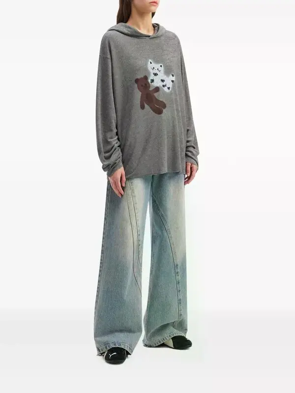 TOUT A COUP Graphic-print Slouchy Hoodie - Grey