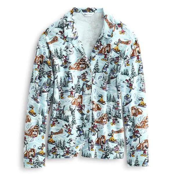 VERA BRADLEY Disney Long-sleeved Button-down Pajama Top In Ski Weekend Mickey And Friends - Blue