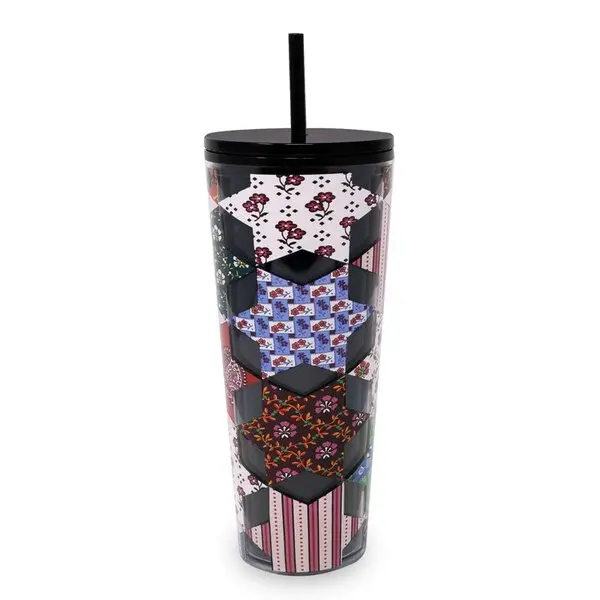 VERA BRADLEY Tumbler With Straw In Star Patchwork - Black
