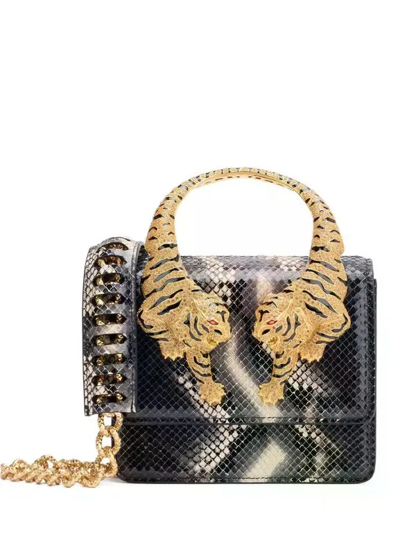 Roberto Cavalli Mini Top Handle Bag With Tiger Detail - Black