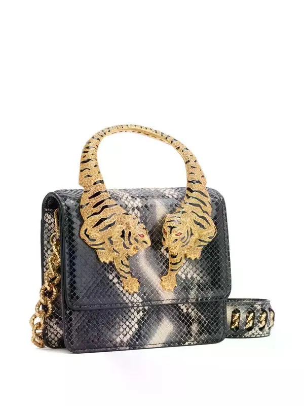 Roberto Cavalli Mini Top Handle Bag With Tiger Detail - Black