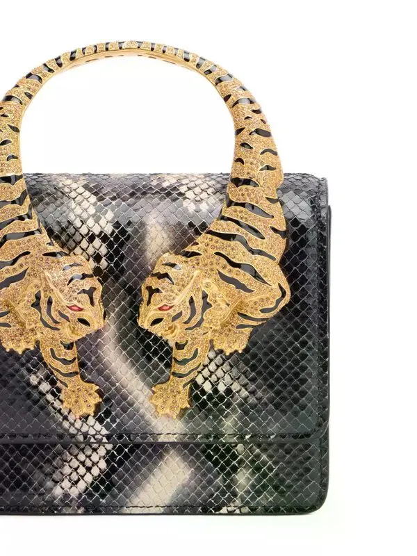 Roberto Cavalli Mini Top Handle Bag With Tiger Detail - Black