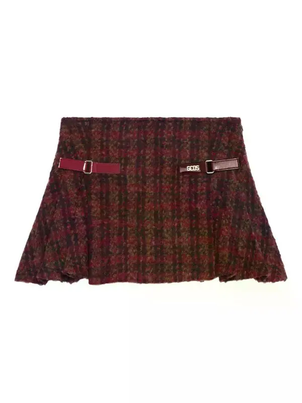 Gcds Checked Pleated Skirt With Buckle Detail