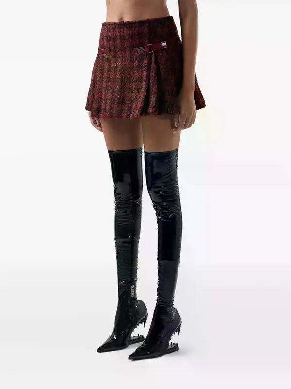 Gcds Checked Pleated Skirt With Buckle Detail