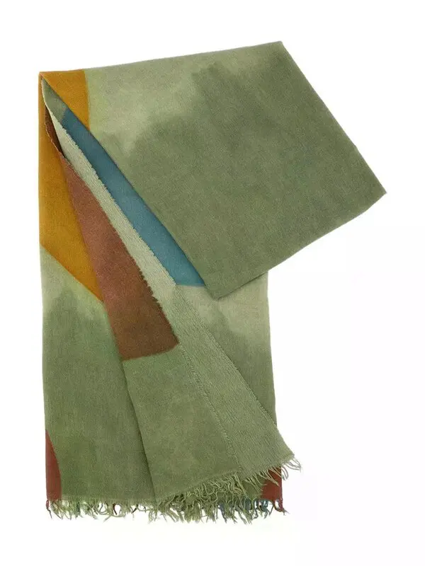 EXQUISITE J Geometric-pattern Fringed Scarf - Green