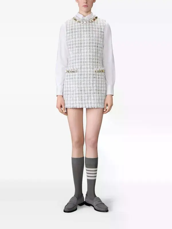 Thom Browne Swarovski-crystal Gingham Tweed Mini Dress - Grey