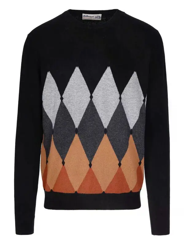 BALLANTYNE Argyle Pattern Pullover Sweater - Black