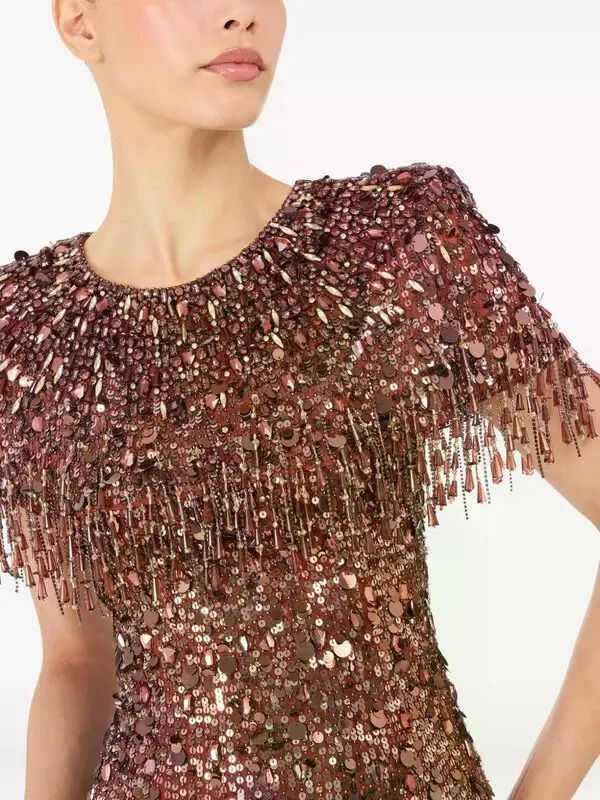 Jenny Packham Eugenie Sequin Fringed Maxi Dress - Brown