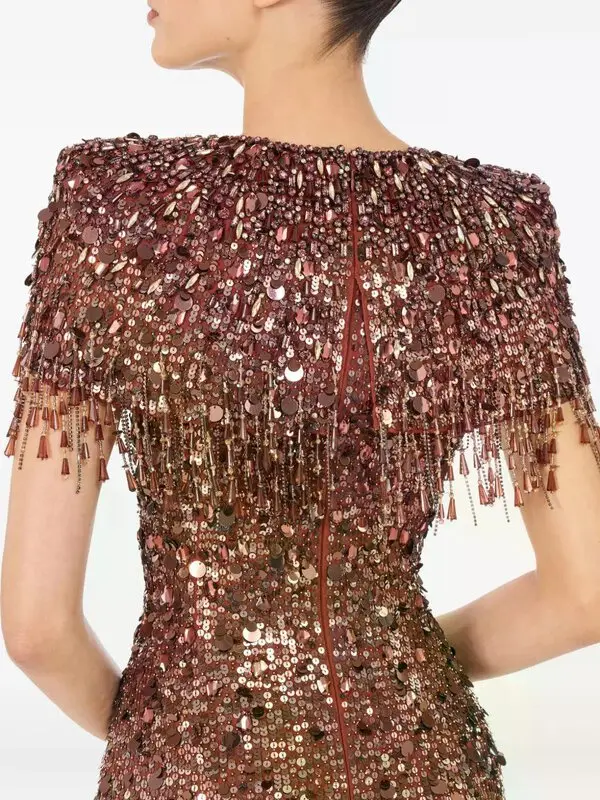 Jenny Packham Eugenie Sequin Fringed Maxi Dress - Brown