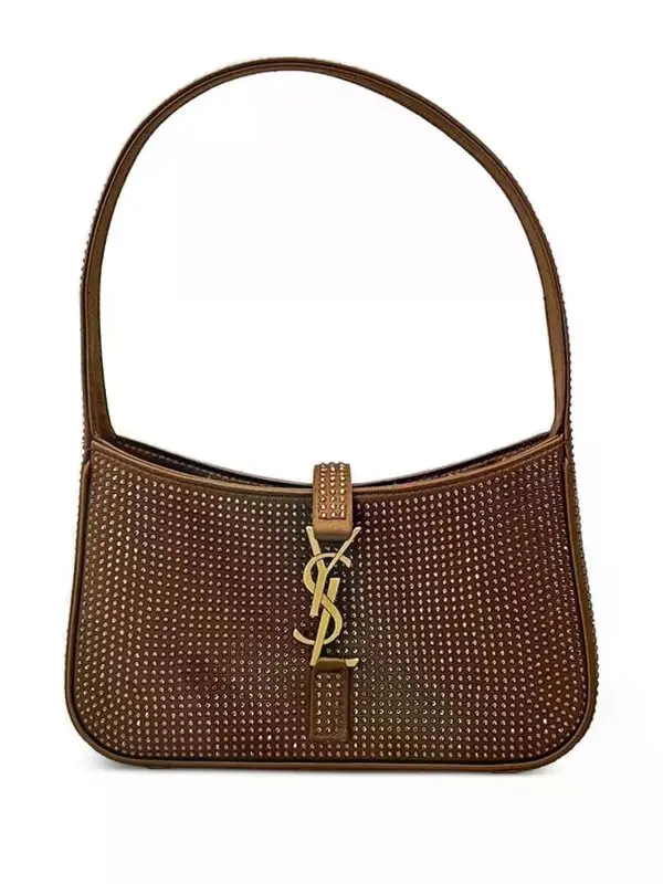 Saint Laurent Embellished Logo Shoulder Bag - Brown