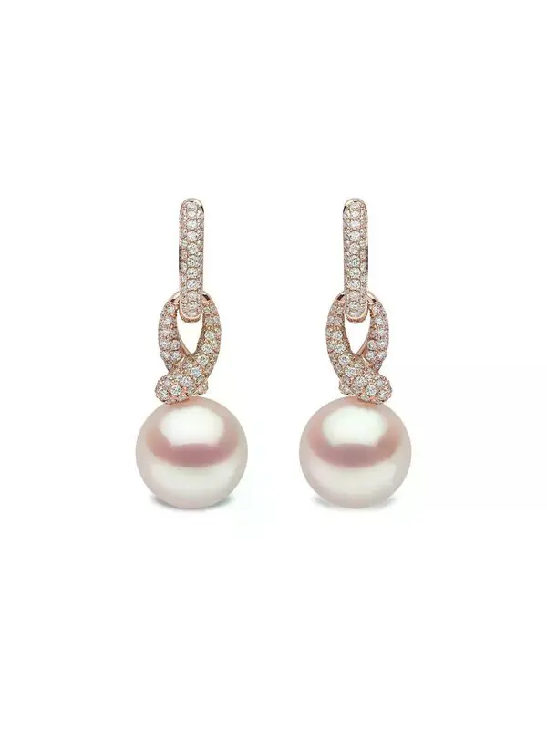 Yoko London 18k Rose Gold Pearl And Diamond Earrings - Pink