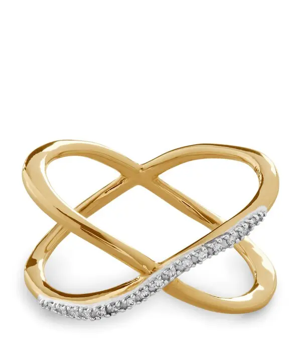 Monica Vinader Diamond Riva Cross Ring - Gold