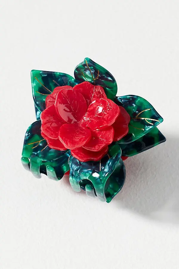 SOLAR ECLIPSE Holiday Hair Claw Clip - Red & Green Flower