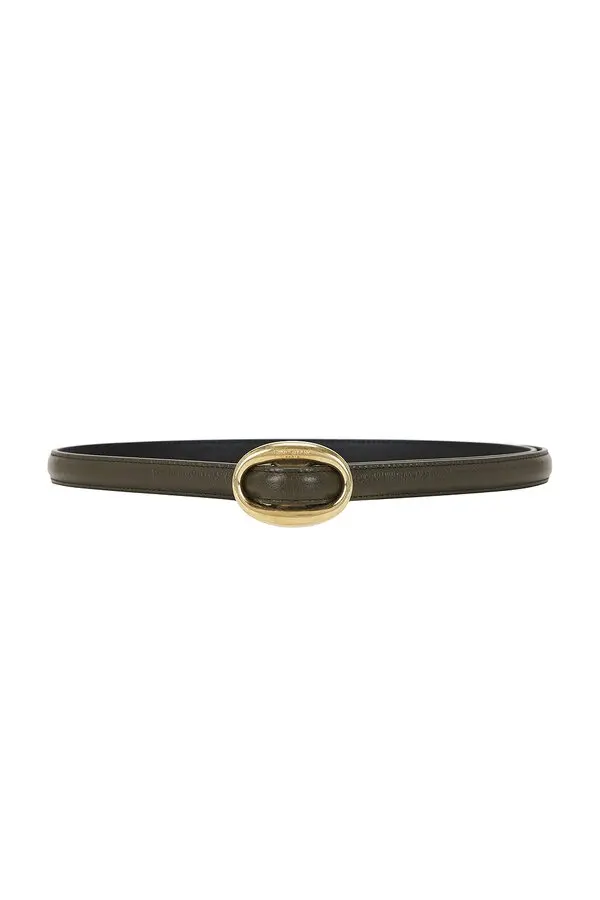 Saint Laurent Oval Buckle Thin Belt - Artichocke Green