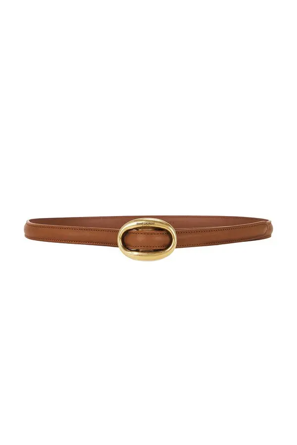 Saint Laurent Oval Buckle Thin Belt - Brick
