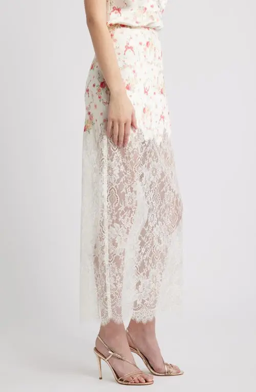 LoveShackFancy Ilene Floral Print Lace Maxi Skirt - Ecru Gardenia