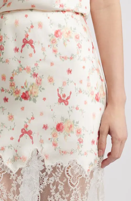LoveShackFancy Ilene Floral Print Lace Maxi Skirt - Ecru Gardenia