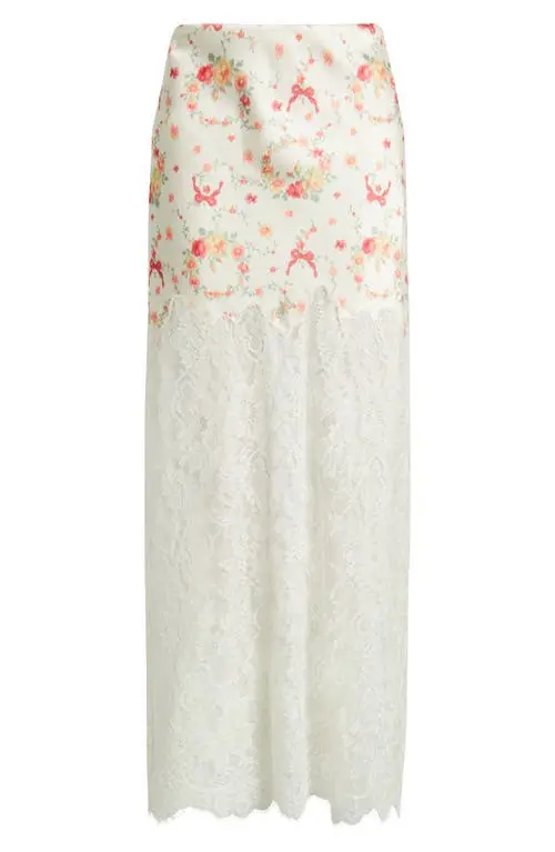 LoveShackFancy Ilene Floral Print Lace Maxi Skirt - Ecru Gardenia