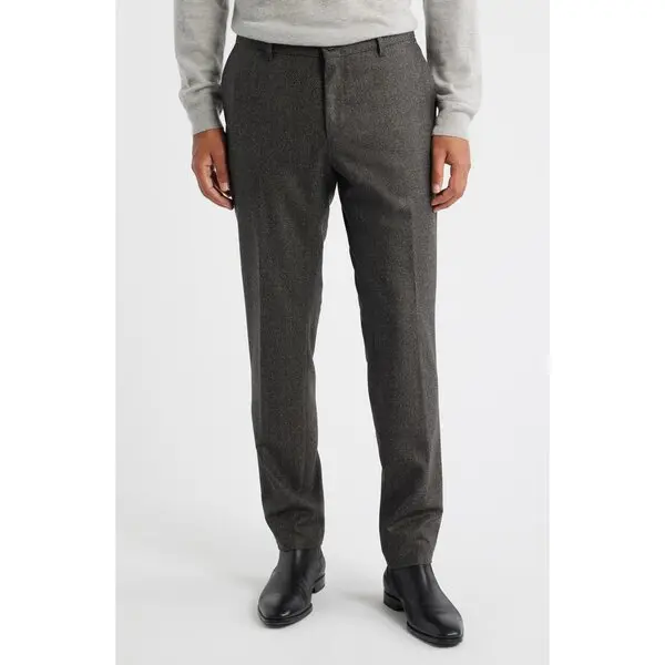 BOSS Genius Slim Fit Microcheck Brushed Wool Dress Pants